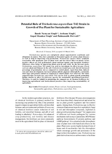 Pdf Potential Role Of Trichoderma Asperellum T42 Strain In Growth Of
