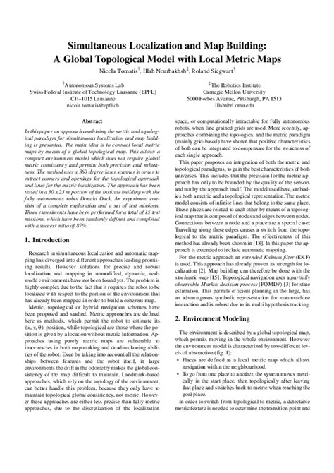 Pdf Simultaneous Localization And Map Building A Global Topological Model With Local Metric Maps