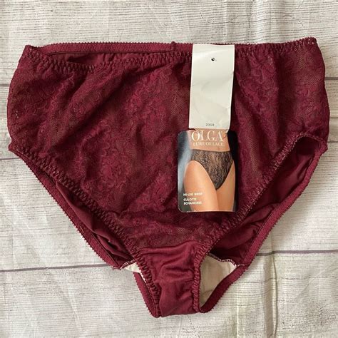Other Olga Women Xl Satin And Lace Hi Leg Brief Burgundy Color Bra