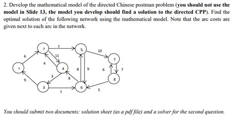 Solved Develop The Mathematical Model Of The Directed Chinese Postman Problem You Should Not