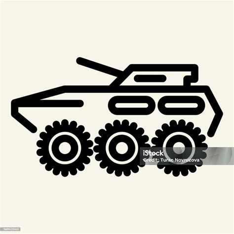 기갑 부대 캐리어 라인 아이콘입니다 흰색으로 분리된 장갑차 벡터 그림 포병 개요 스타일 및 응용 프로그램을 위해 설계되었습니다 Eps 10 10에 대한 스톡 벡터 아트 및