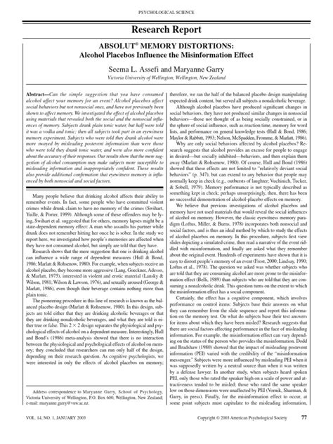 Absolut Memory Distortions Pdf Memory Psychology