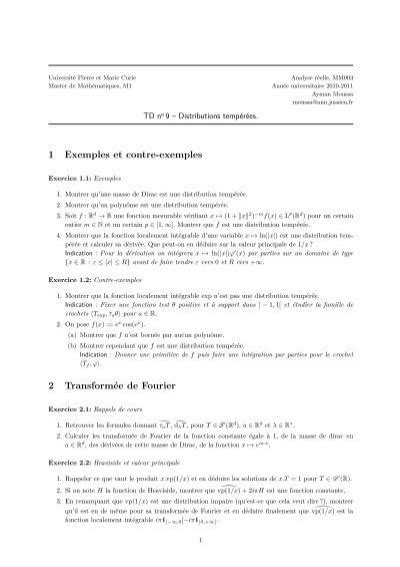 1 Exemples Et Contre Exemples 2 TransformÃ©e De Fourier