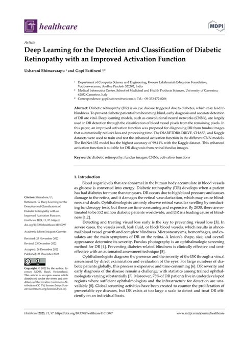 Pdf Deep Learning For The Detection And Classification Of Diabetic Retinopathy With An