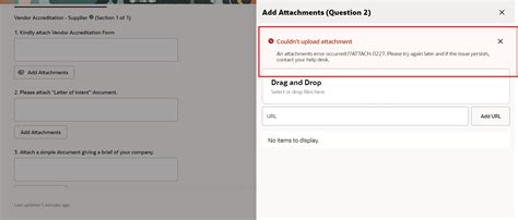 error while uploading attachments in questionnaire tab in external