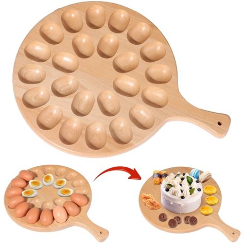 24 Slot Deviled Egg Platter 2 In 1 12 Wooden Egg Tray Charcuterie Board With Handle