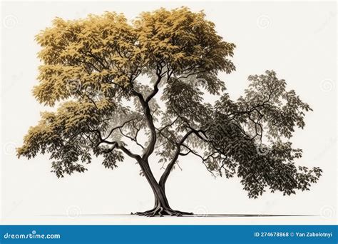 Fraxinus Tree Is Half Bald Colored Green And Red Engraving Raster Illustration Sketch