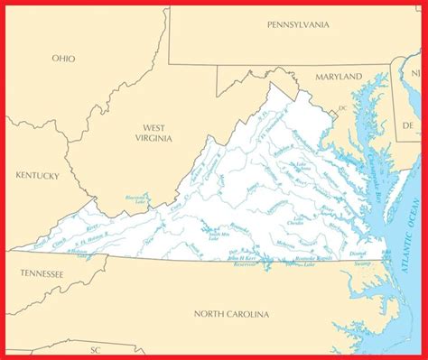 Mapa Virginia Water Features Virginia Lakes And Rivers Map Gis