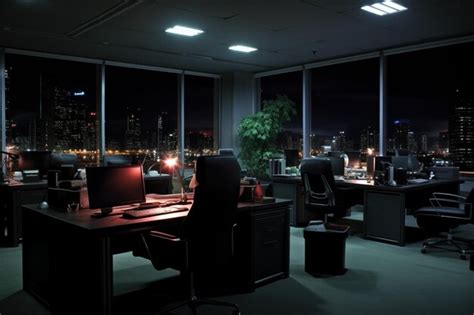 Premium Photo Silent Corporate Night Dark Office Interior Photo