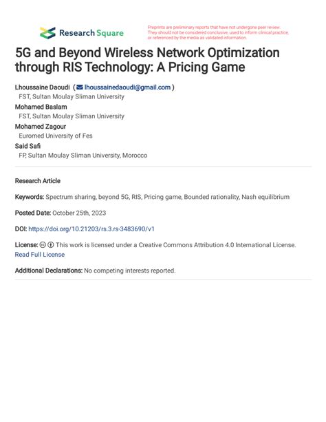Pdf 5g And Beyond Wireless Network Optimization Through Ris Technology A Pricing Game