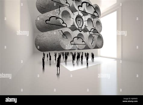 Cloud Computing Cycle On Abstract Screen Against Tiny Figures In White
