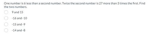 solved one number is 6 less than a second number twice the
