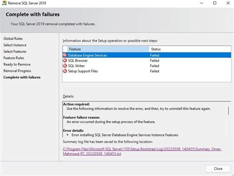 Trying To Uninstall Sql Server But Gives An Error Failed To Restore The Instance Id Rsqlserver