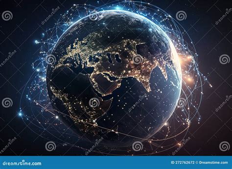 Telecommunication Technology With Connections Around Earth Viewed From