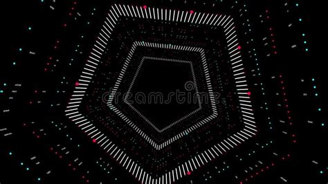 White Lines And Dots On Black Background Moving In A Circular Pattern