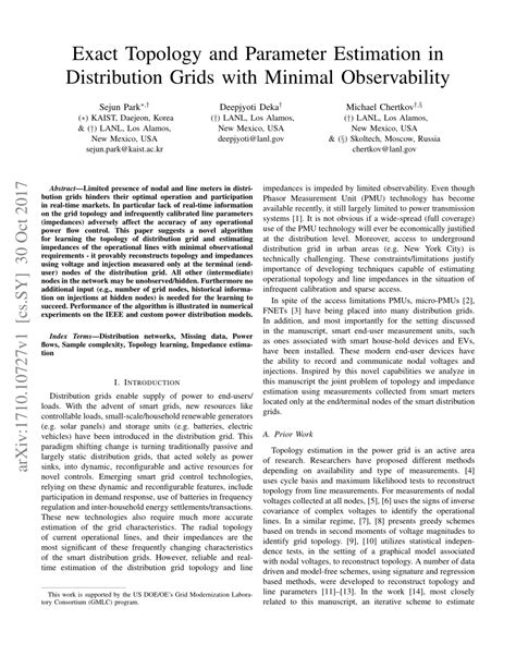 Pdf Exact Topology And Parameter Estimation In Distribution Grids With Minimal Observability