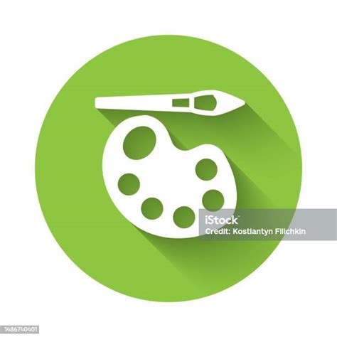 긴 그림자로 분리된 팔레트 아이콘이 있는 흰색 페인트 브러시 녹색 원 버튼 벡터 First Aid Class에 대한 스톡 벡터 아트 및 기타 이미지 First Aid