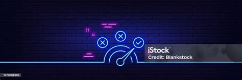 정답 줄 아이콘입니다 속도계 개념 기호입니다 네온 라이트 광선 효과 벡터 3차원 형태에 대한 스톡 벡터 아트 및 기타 이미지 3차원 형태 개념 개념과 주제 Istock