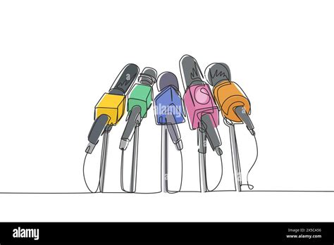 Single Continuous Line Drawing Live News Template With Microphone Journalist Journalism Concept