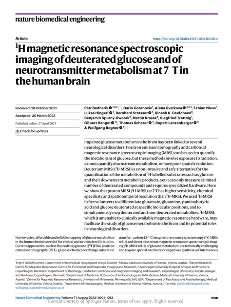 H Magnetic Resonance Spectroscopic Imaging Of Deuterated Glucose And Of Neurotransmitter