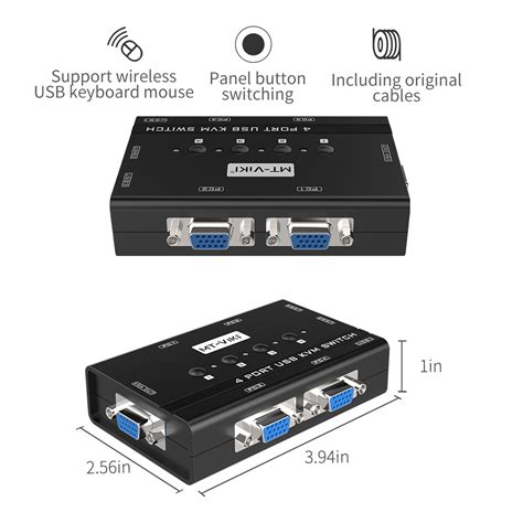 Mt Viki Vga Kvm Switch 4 In 1 Out 1080p With Push Button