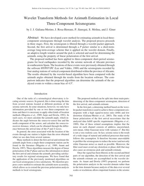 Pdf Wavelet Transform Methods For Azimuth Estimation In Local Three Component Seismograms