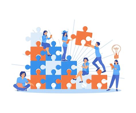 Premium Vector A Group Of People Connecting Puzzle Pieces Business Teamwork In Solving