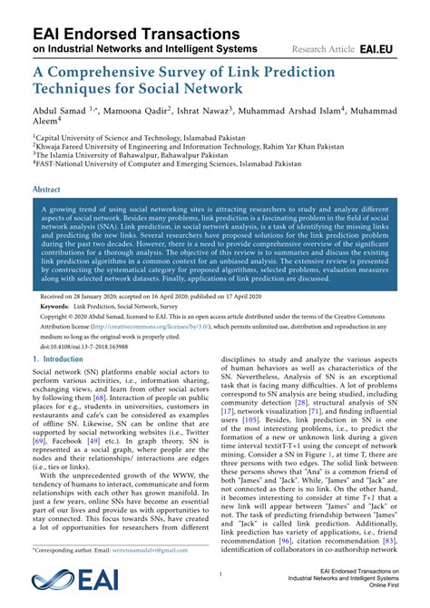 Pdf A Comprehensive Survey Of Link Prediction Techniques For Social Network