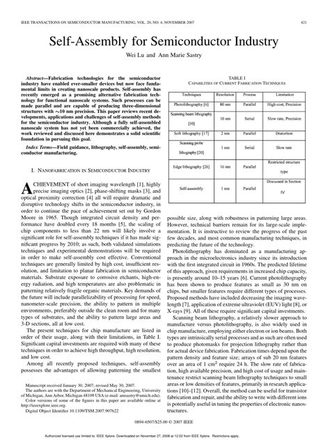 Pdf Self Assembly For Semiconductor Industry
