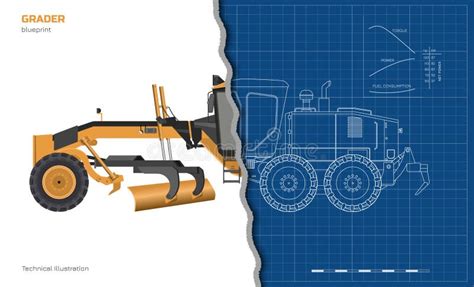 Isolated Outline Grader Drawing Industrial Banner 3d And Line Transport Art Stock Illustration