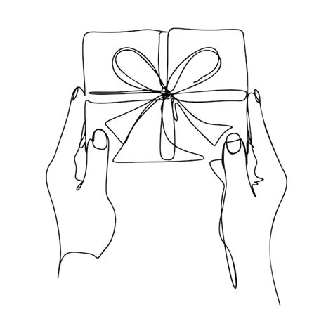한 줄 선물 손 연속 선 그리기 프리미엄 벡터
