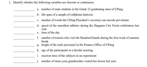 solved 1 identify whether the following variables are