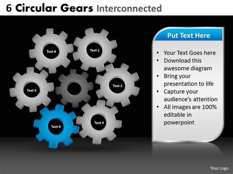 6 Circular Gears Interconnected Powerpoint Slides And Ppt Templates Db