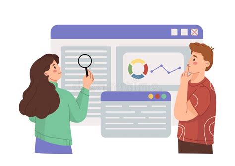 Team Analyzing Data On Screen Vector Illustration Stock Illustration Illustration Of