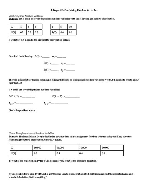 Chapter 16 Part 2 Combining Random Variables 4 Part 2 Combining