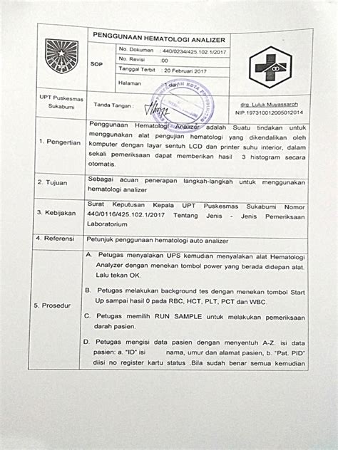 Sop Hematologi Analyzer Pdf