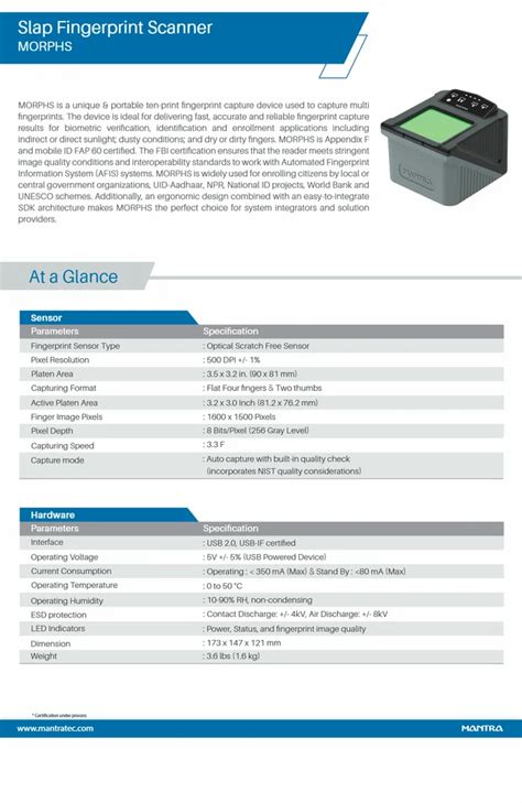 Sensor Type Thermal Mantra Morphs Portable Multi Fingerprint Scanner At ₹ 24190 Piece In New Delhi