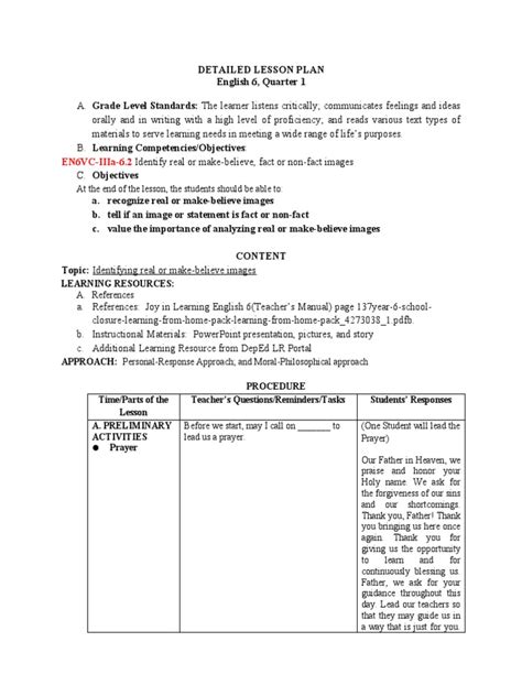Detailed Lesson Plan Grade 6 Pdf Lesson Plan Communication