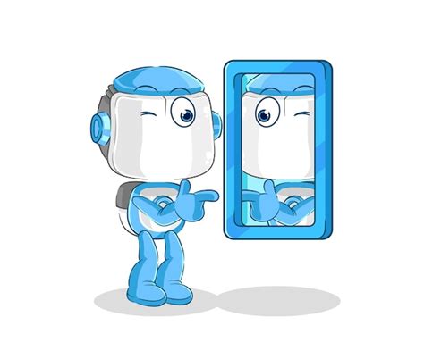 Premium Vector Humanoid Robot Looking Into Mirror Cartoon Cartoon Mascot Vector