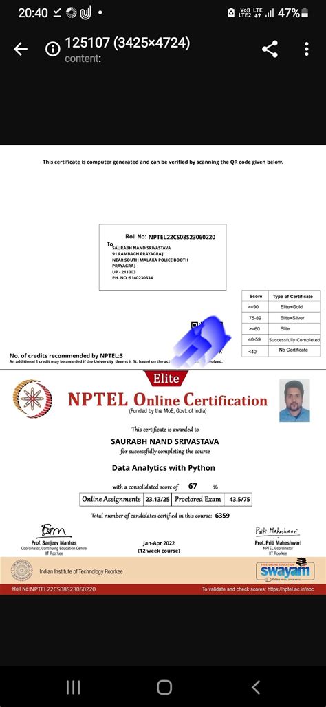 Happy To Share That I Got An Elite Certification With 67 In Data