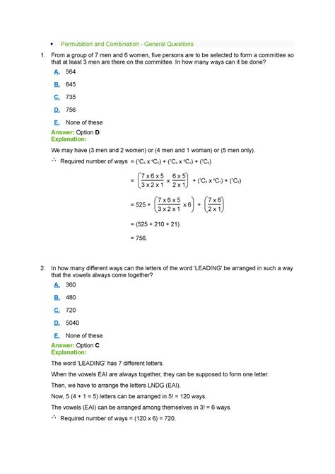 permutation combination solved question permutation and combination