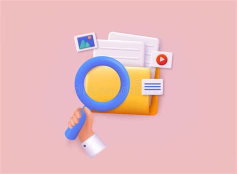 3d Document List Icon Paper Document Folder With Magnifying Glass And