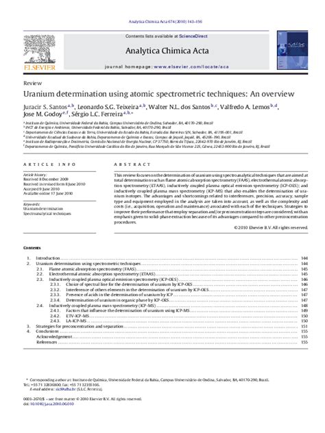 Pdf Uranium Determination Using Atomic Spectrometric Techniques An Overview