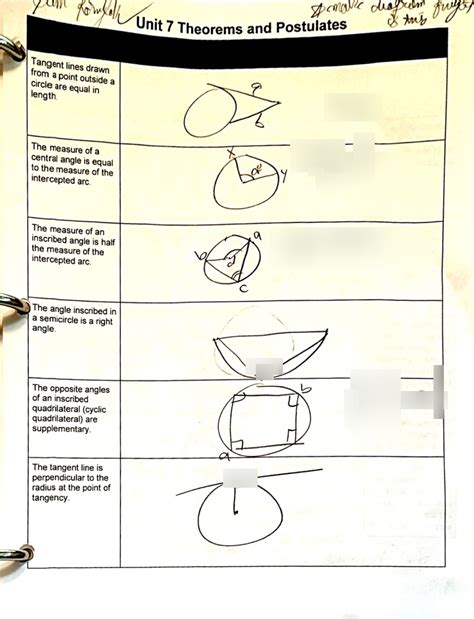 Math Iii Unit 7 Theorems And Postulates Side 1 Diagram Quizlet