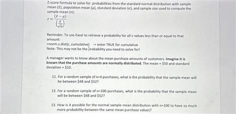 Solved Z Score Formula To Solve For Probabilities From The Chegg Com