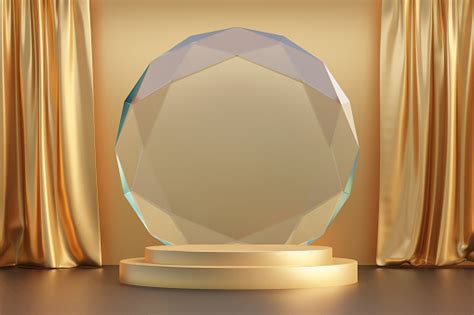 화장품 디스플레이 제품 스탠드 원 다이아몬드 벽과 골드 커튼 골드 실린더 연단 3d 렌더링 그림 0명에 대한 스톡 사진 및 기타 이미지 Istock