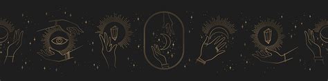 금 추상적 인 손 태양 달과 검은 배경에 고립 된 별과 벡터 수평 매끄러운 신비한 패턴 인쇄 직물 카드 벽지에 대한 신비한 그림 그래픽 프린트에 대한 스톡 벡터 아트 및