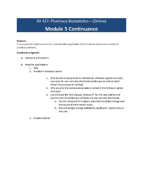 Module 5 Continuance Biostatistics Practice Problems And Worksheets