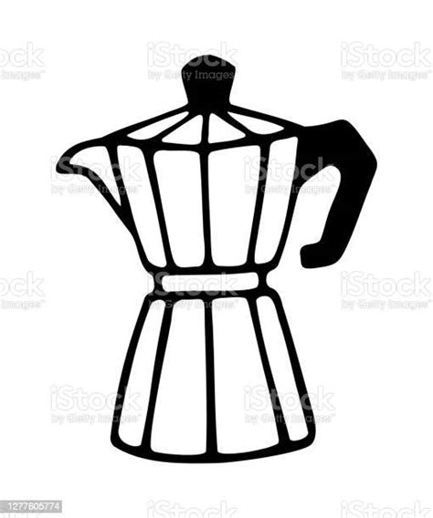 이탈리아 간헐천 커피 메이커 모카의 벡터 손으로 그린 일러스트 흰색 배경에서 격리된 윤곽선 낙서 모카포트에 대한 스톡 벡터 아트
