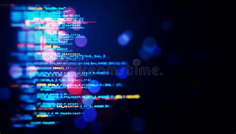 Abstract Coding Background With Colorful Programming Code On Dark Blue